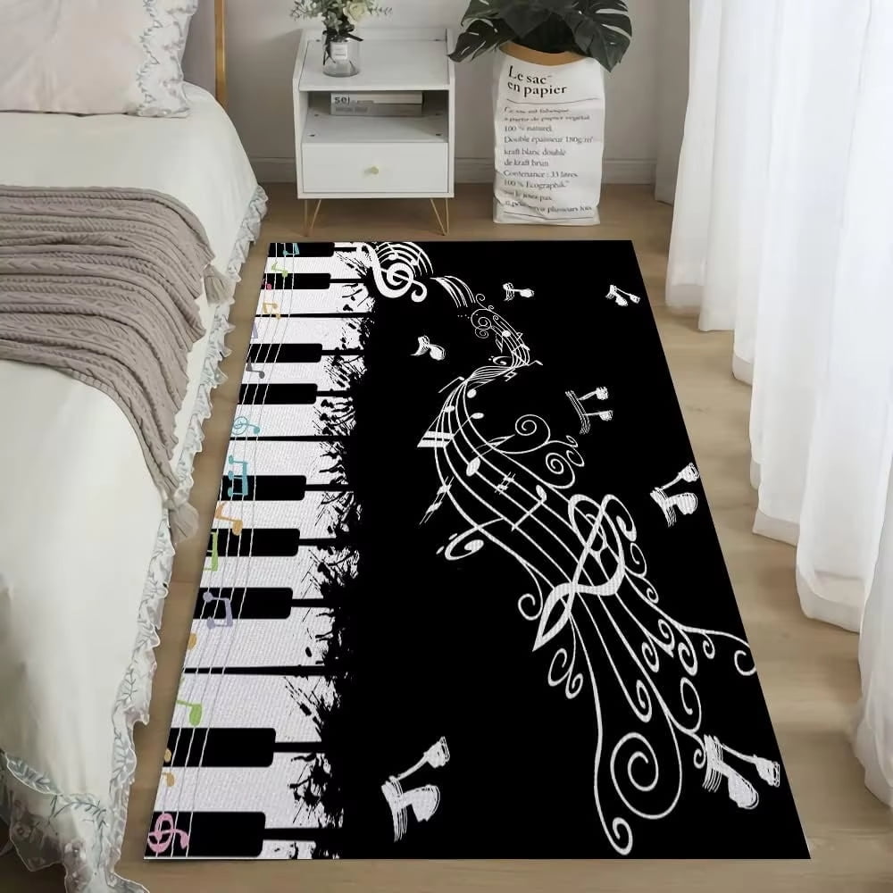 Black Piano Key 3D Printed Rug Carpets for Living Room Bedroom Large ...