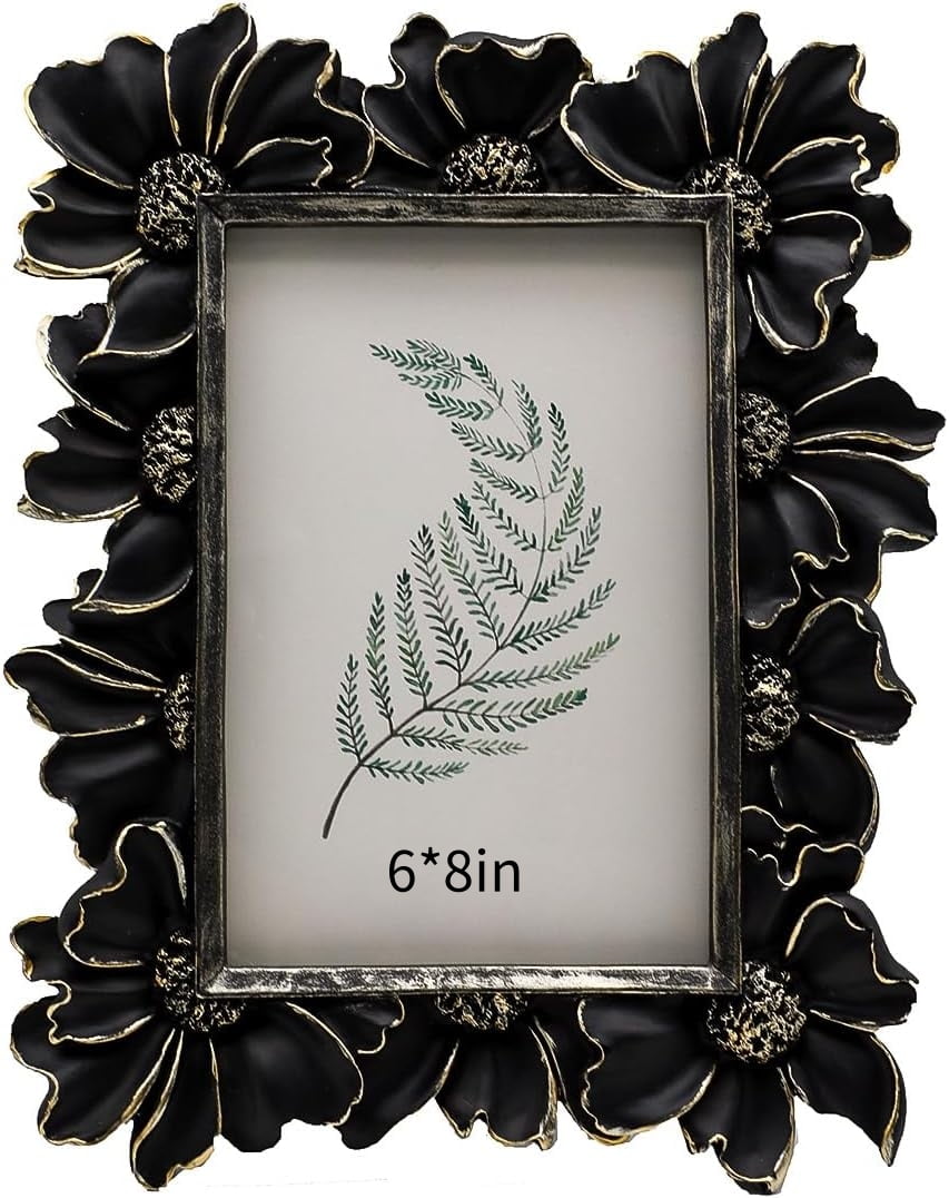Black Picture Frame 6x8 Frames, Vintage Flower Textured Hand-Crafted ...