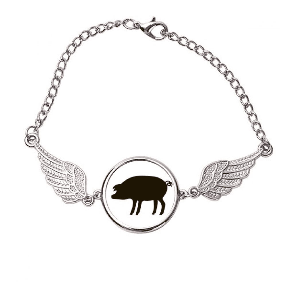 Black Pig Animal Portrayal Bracelet Wristband Angel Wings Bangle ...