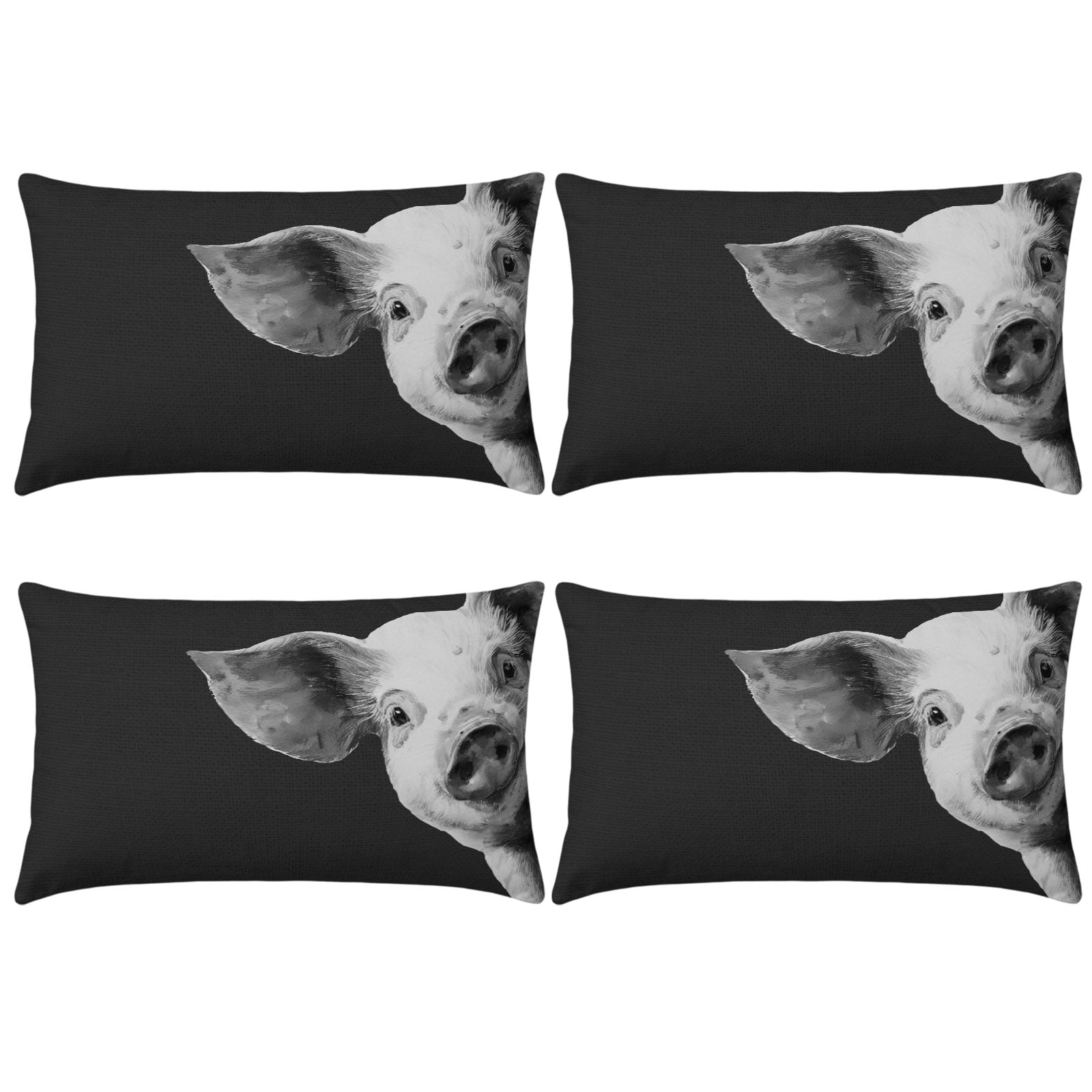 Black Pig Lumbar Pillow Covers 12 x 20 Inch Pillow Covers Set of 4 ...