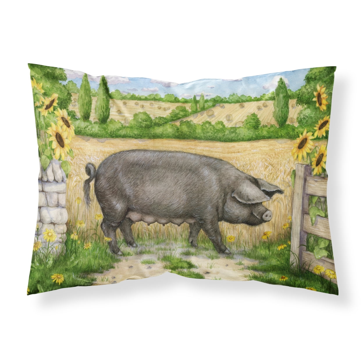 Black Pig with Sunflowers Fabric Standard Pillowcase - Walmart.com