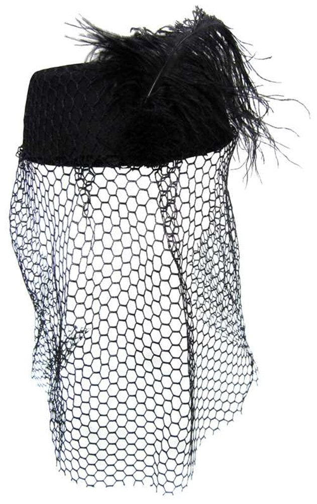 Jacobson Hats Vintage Black Pillbox Hat with Netted Veil and Feather ...