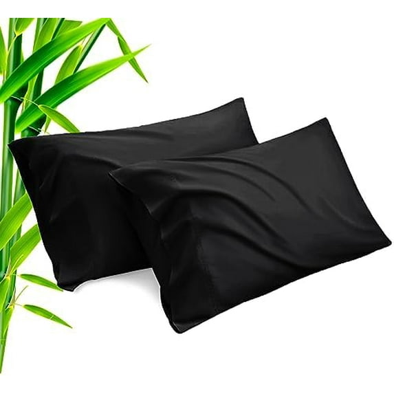 Black Pillow Cases Queen Size 2 Pack, Bamboo Rayon Cooling Pillowcases ...