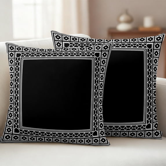 Black Pillow Covers 2 Pack Boho Diamond Pattern Border Rustic ...