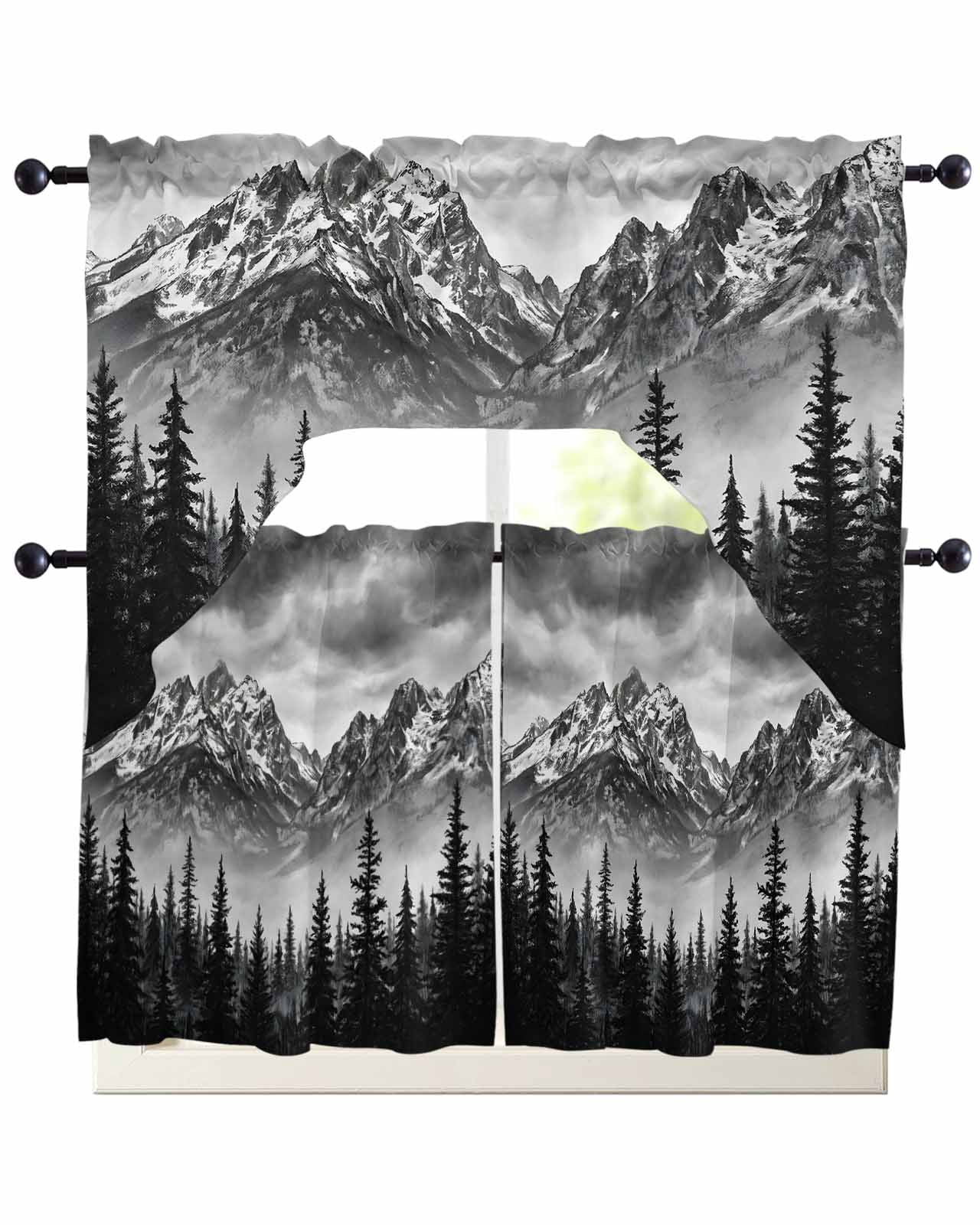 Black Pine Forest Kitchen Curtains Sets 36 Inch Length with Valance ...