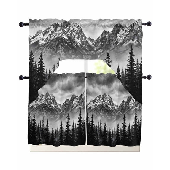 Black Pine Forest Kitchen Curtains Sets 36 Inch Length with Valance ...