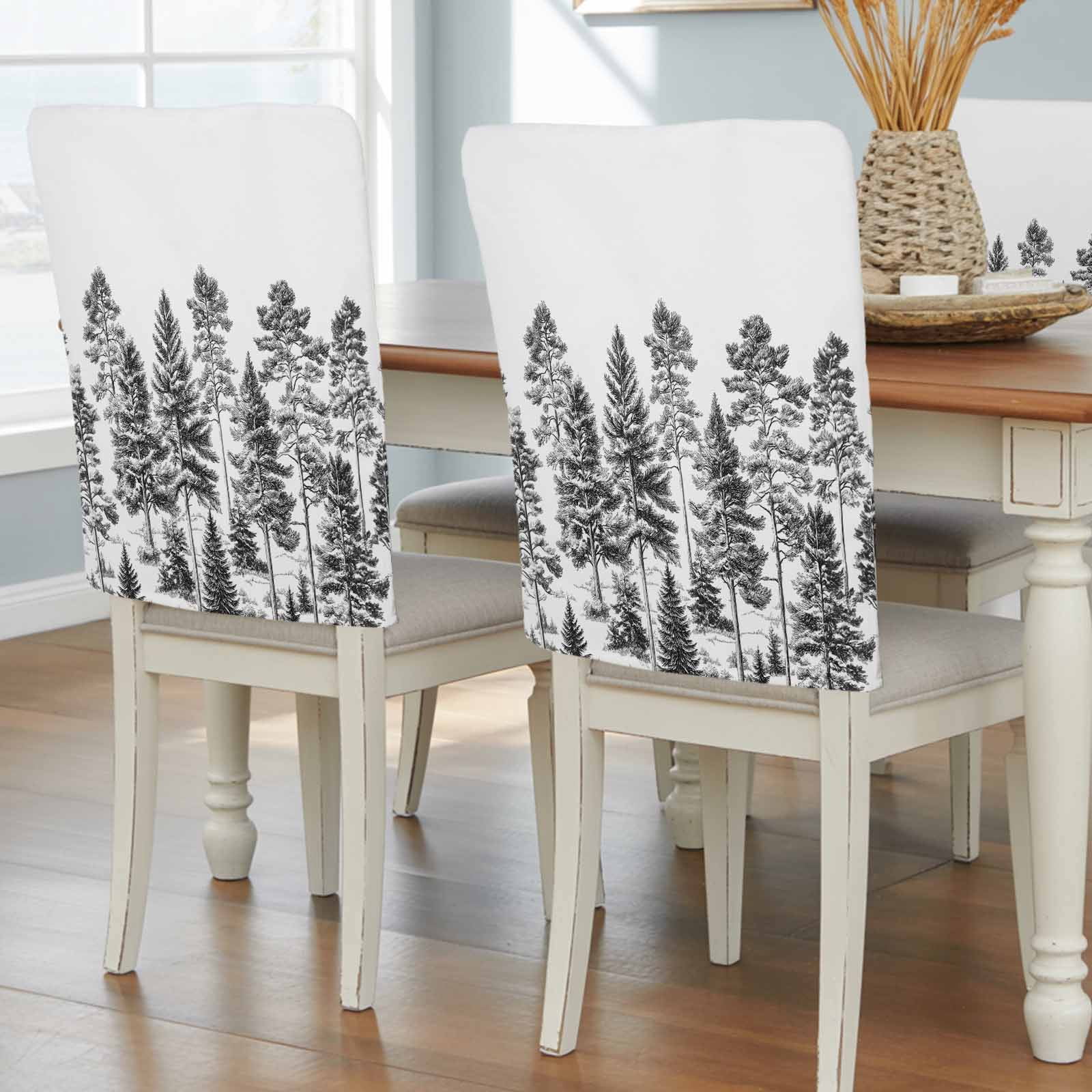 Black Pine Tree Chair Back Covers, Vintage Watercolor Botanical ...