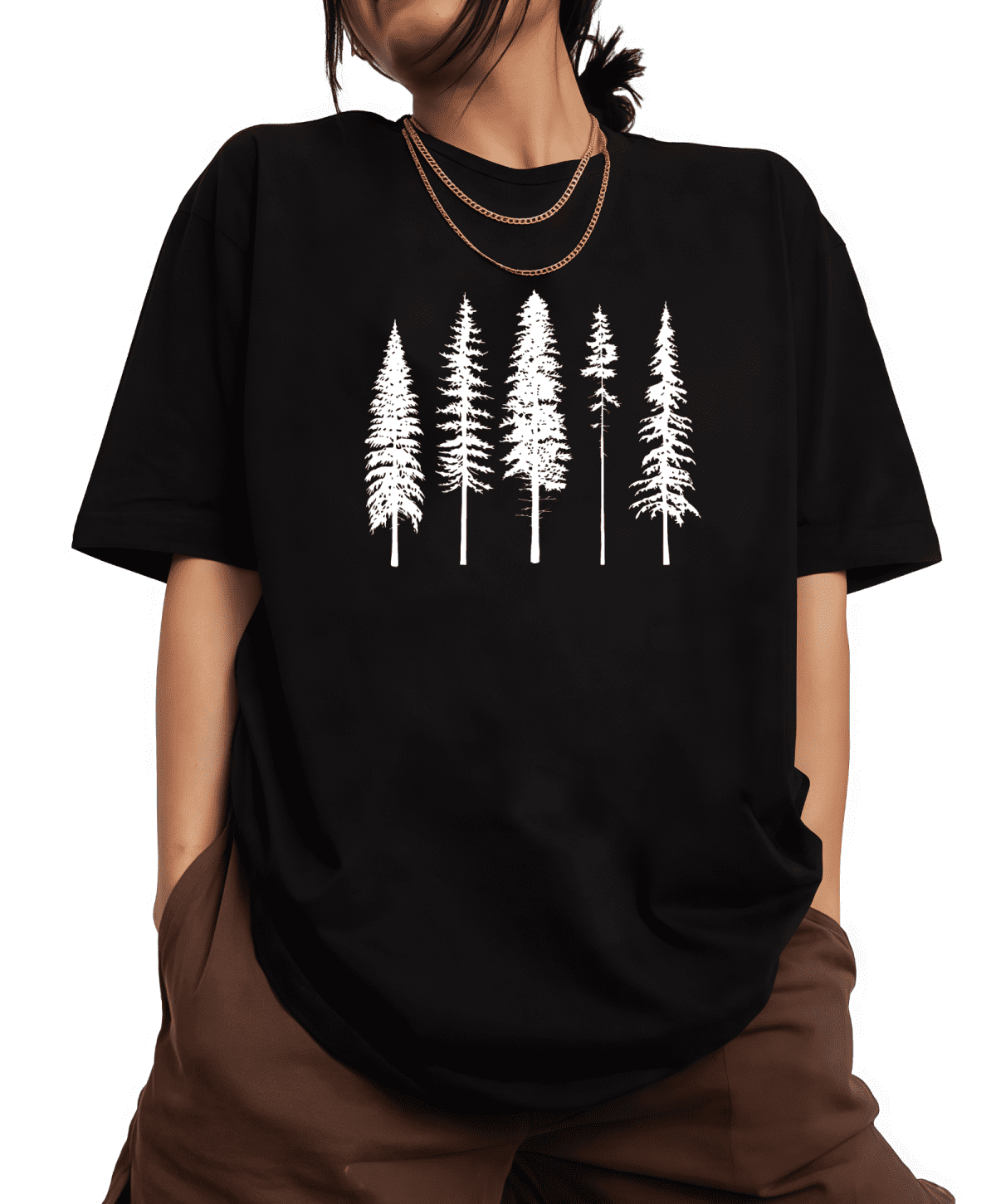 Black Pine Tree Forest Graphic T-Shirt Casual Loose Comfortable Shirts ...