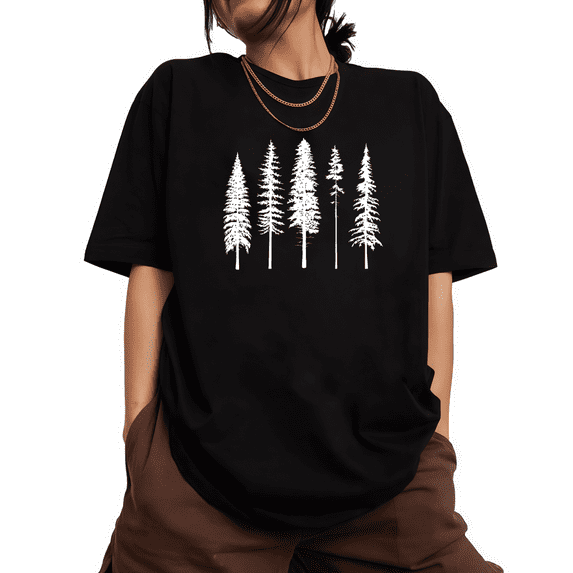 Black Pine Tree Forest Graphic T-Shirt Casual Loose Comfortable Shirts ...