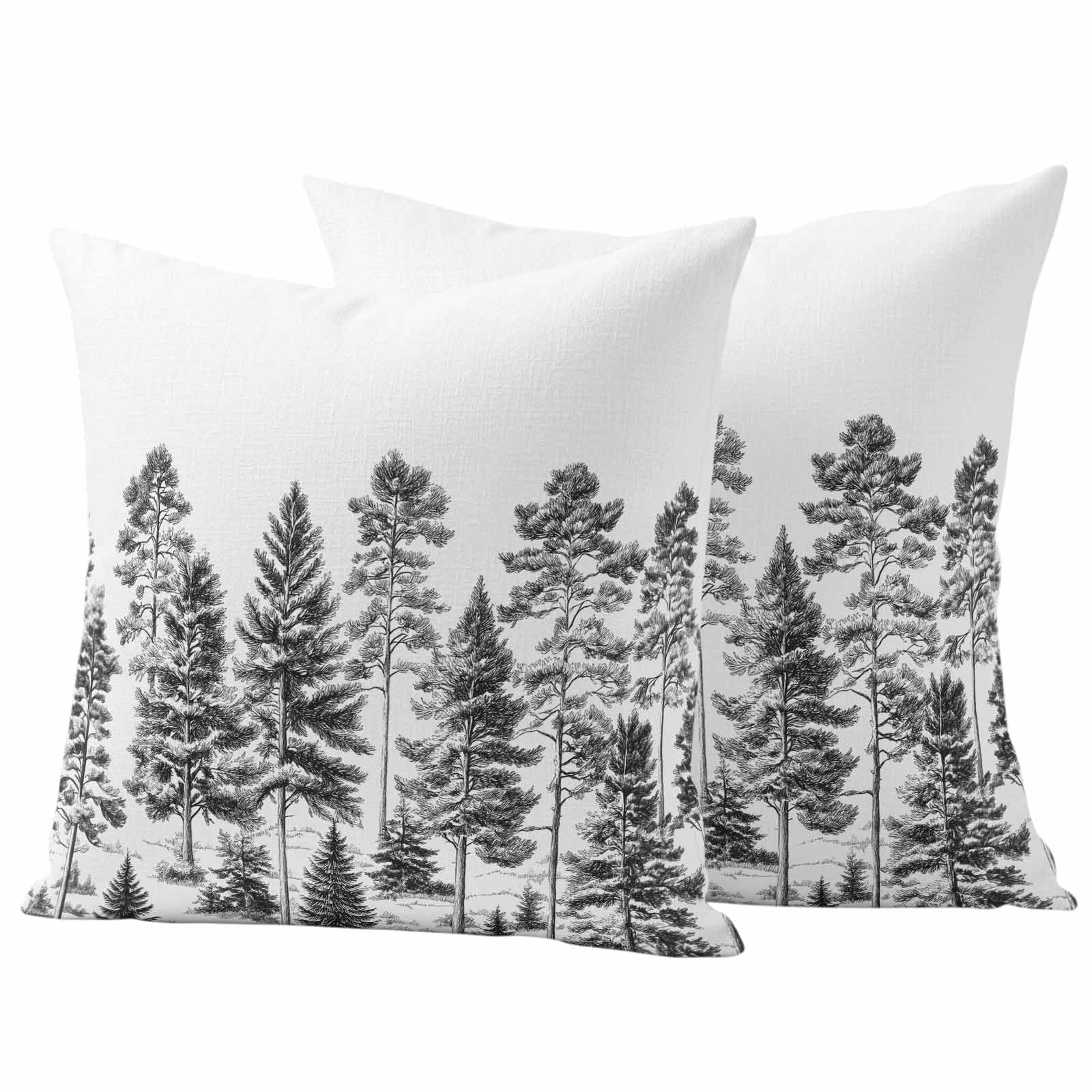 Black Pine Tree Outdoor Pillow Covers 18"x18" Set of 2, Waterproof ...