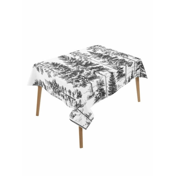 Black Pine Tree Table Cloth, Vintage Watercolor Botanical Waterproof ...