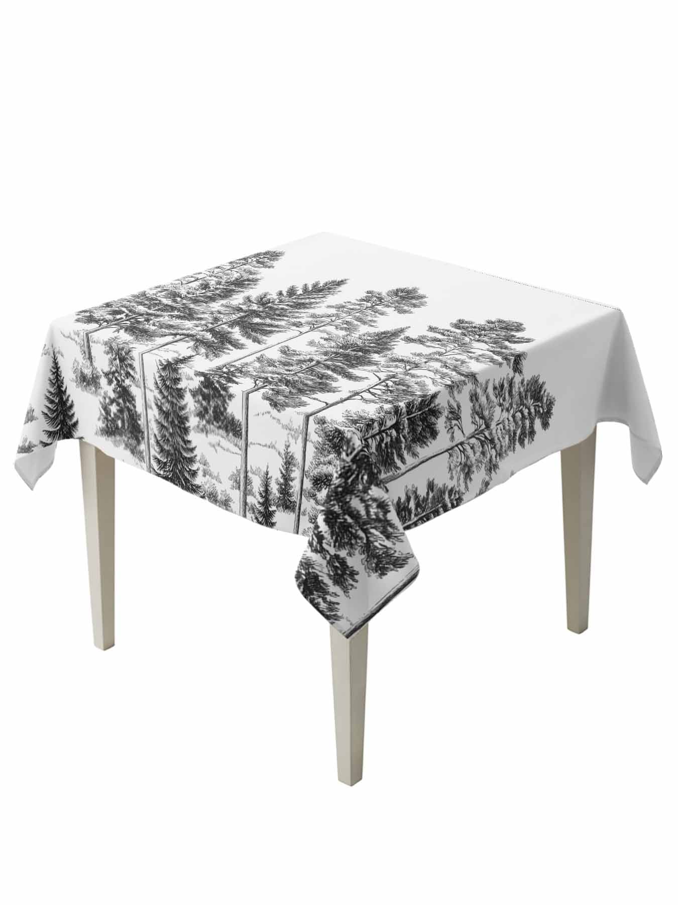 Black Pine Tree Table Cloth, Vintage Watercolor Botanical Waterproof ...