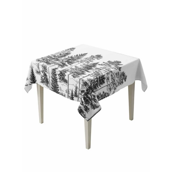 Black Pine Tree Table Cloth, Vintage Watercolor Botanical Waterproof ...