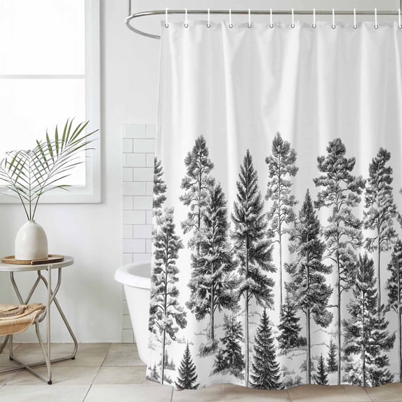 Black Pine Tree Waterproof Fabric Shower Curtain,Vintage Watercolor ...