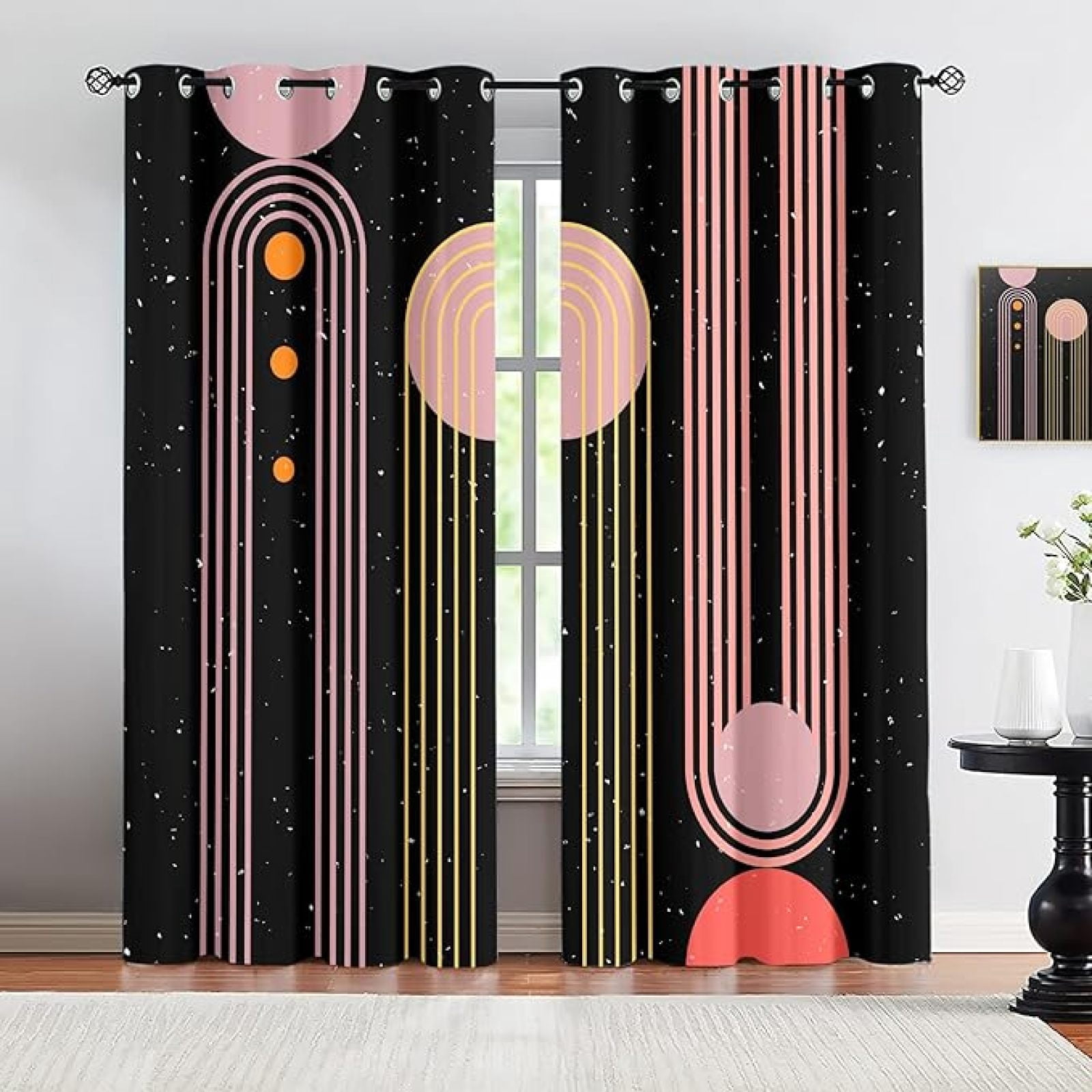 Black And Pink Arched Stripe Art Window Curtain, European Bohemian ...
