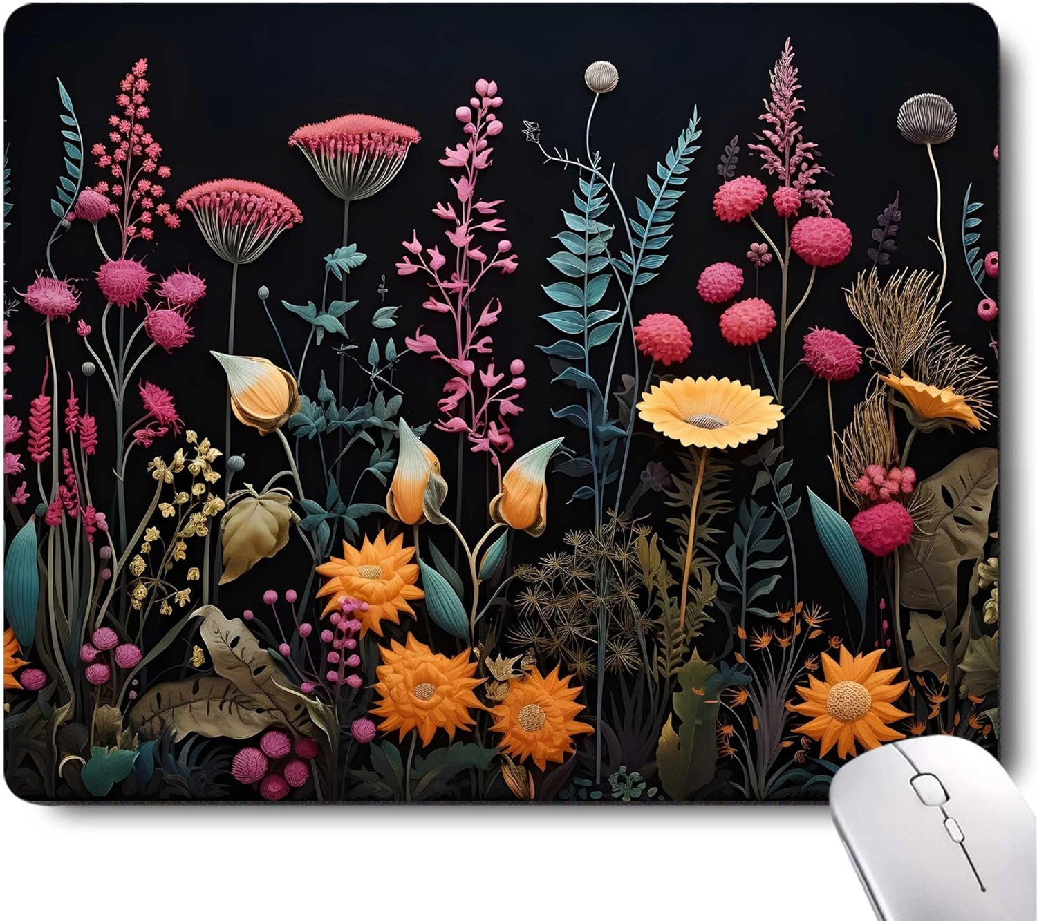 Black Pink Beauty Flowers Plants Mouse Pad,Brightly Colored Unique ...