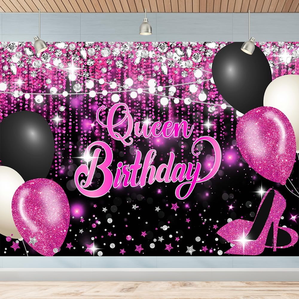 Black Pink Birthday Backdrop Banner Queen Theme Birthday Party Backdrop ...