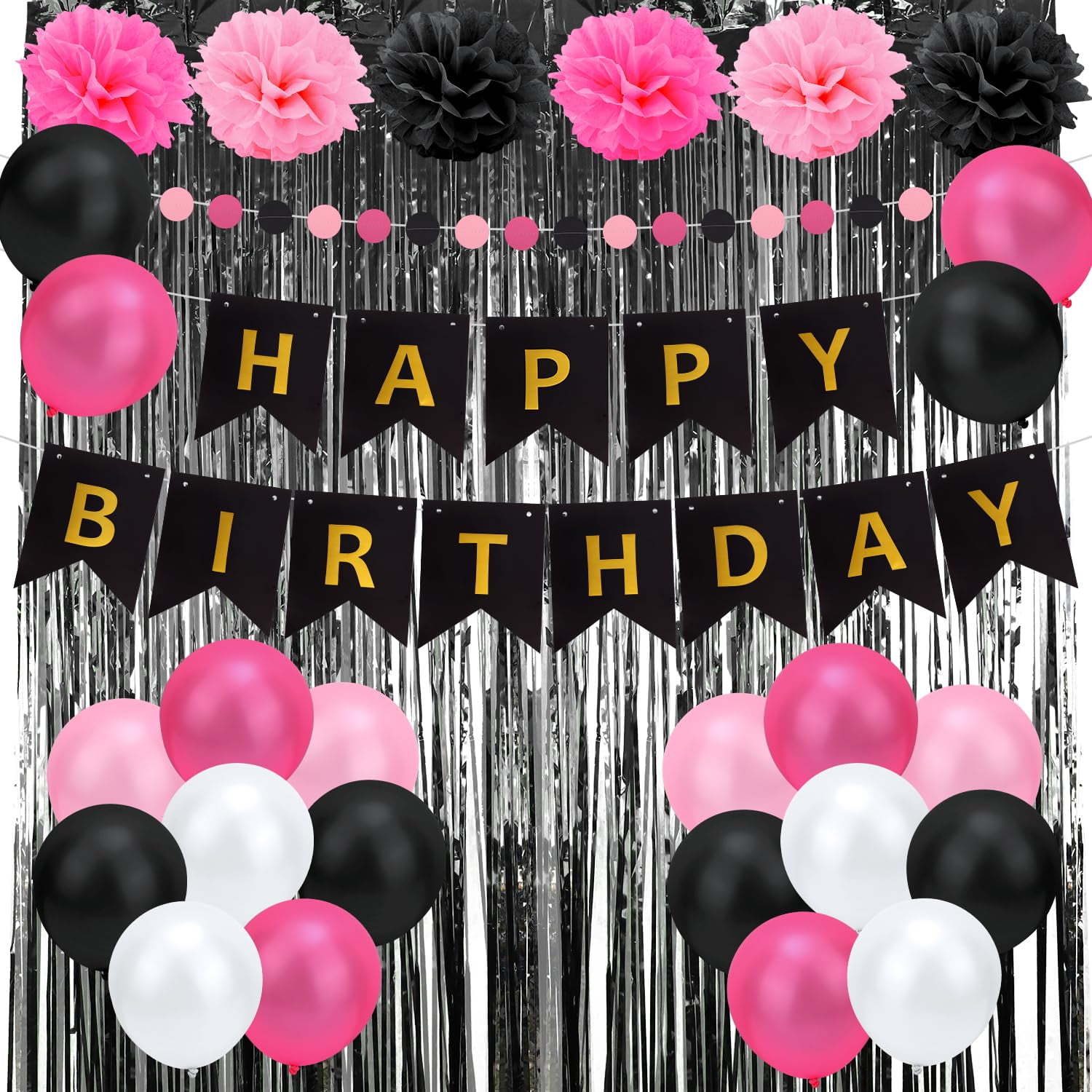 Black and Pink Birthday MMF7 Party Decorations for Girl & Woman, Hot Pink Birthday Decorations ...