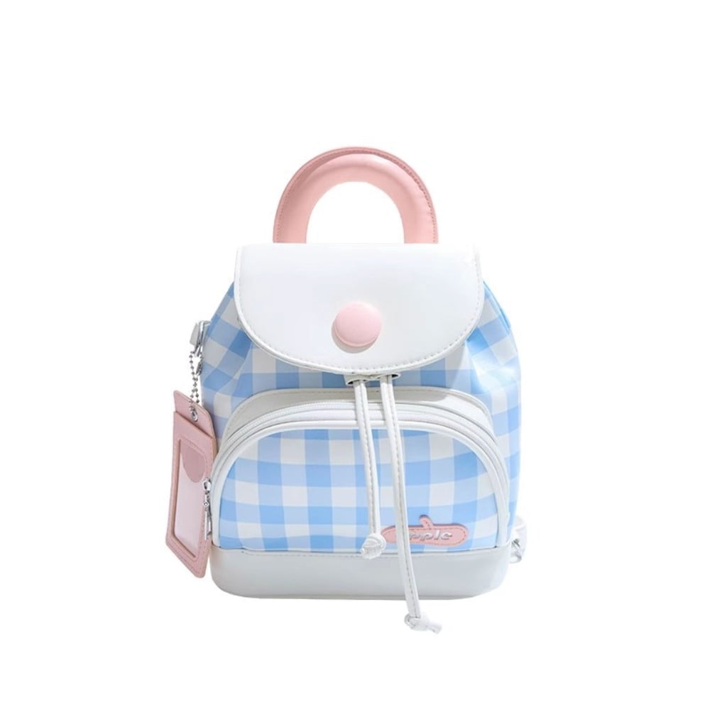 Black and Pink Blue Plaid Print Mini Backpack Small Daypacks ...
