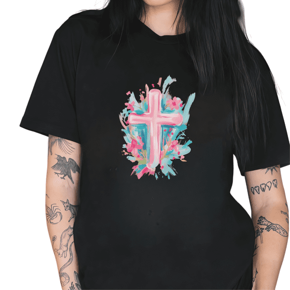 Black Pink Blue Watercolor Cross Print Tshirt Graphic Tees Shirts ...