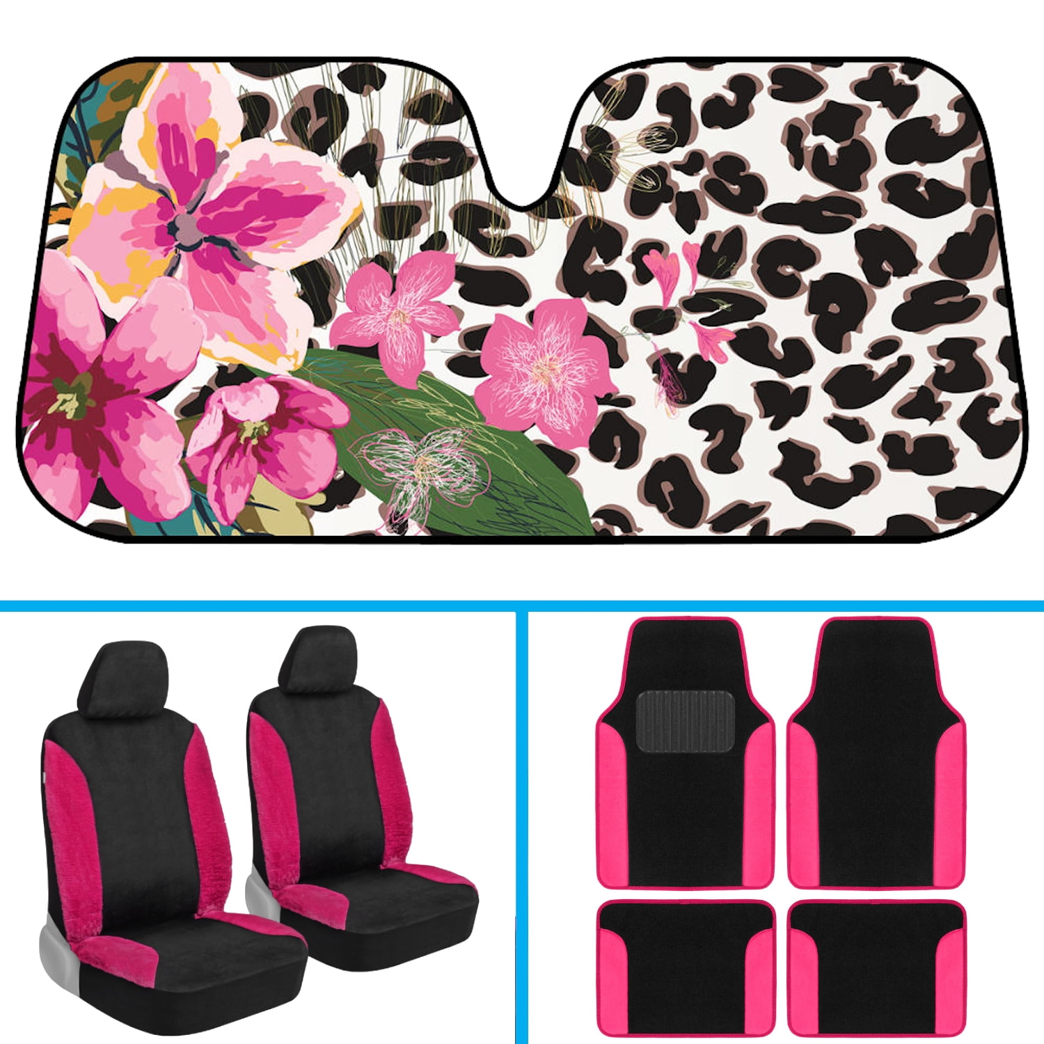 Black Pink Car Accessory Gift Set, Includes Hawaiian Flower Leopard ...