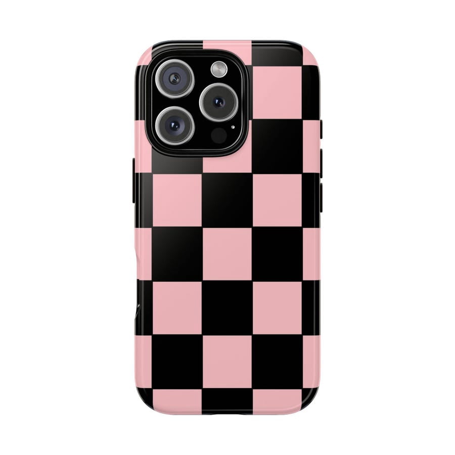 Black Pink Checkerboard Y2K Case for iPhone 11 12 13 14 15 16 17 Pro ...