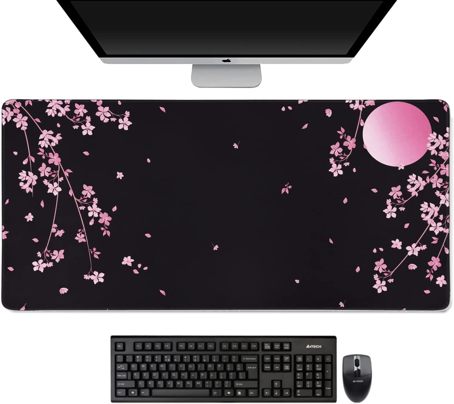 Black Pink Cherry Blossom Mouse PadXL,XXL,Large Marble Mouse Pad,31.5 ...
