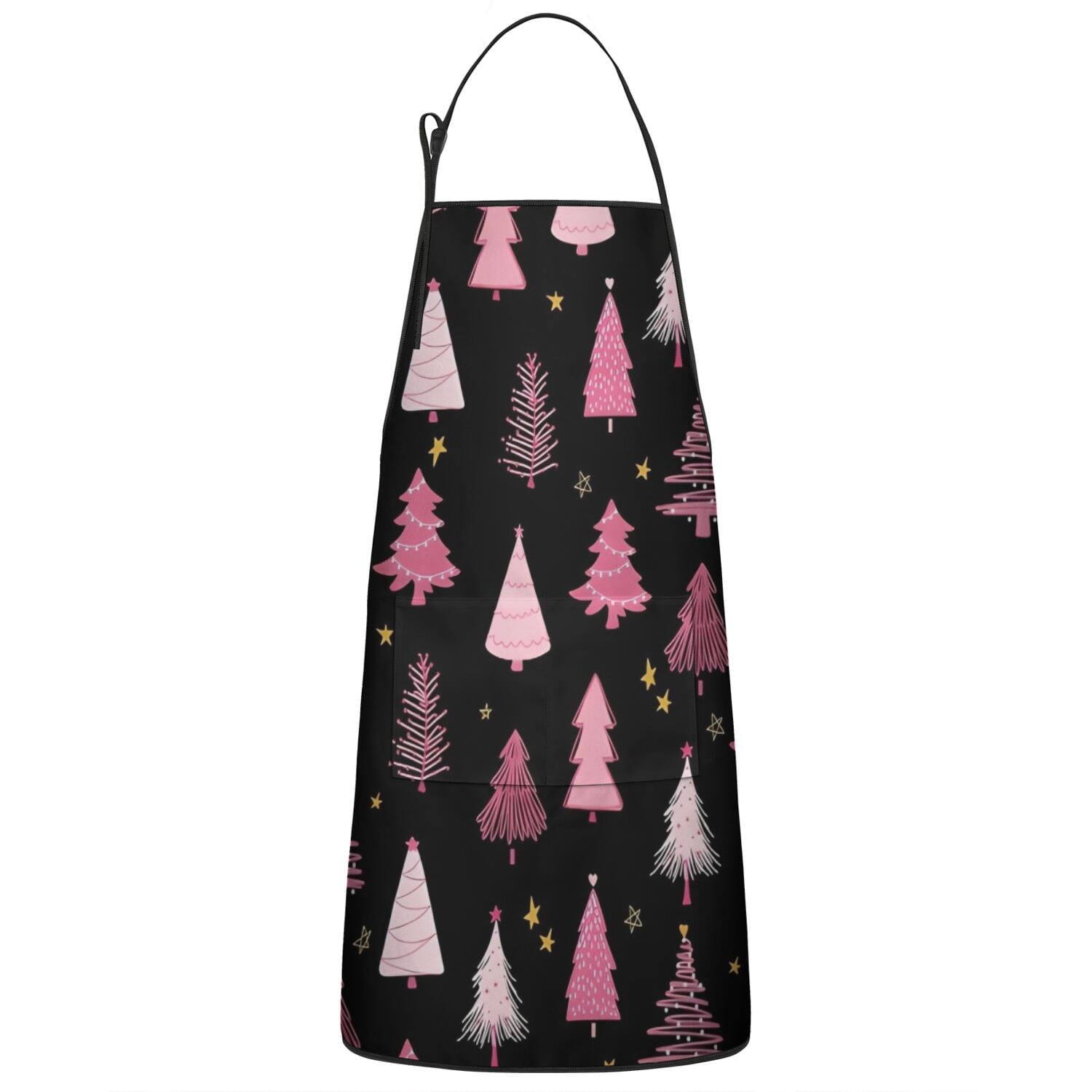 Black and Pink Christmas Tree Pattern Apron-Garden Aprons for Women ...