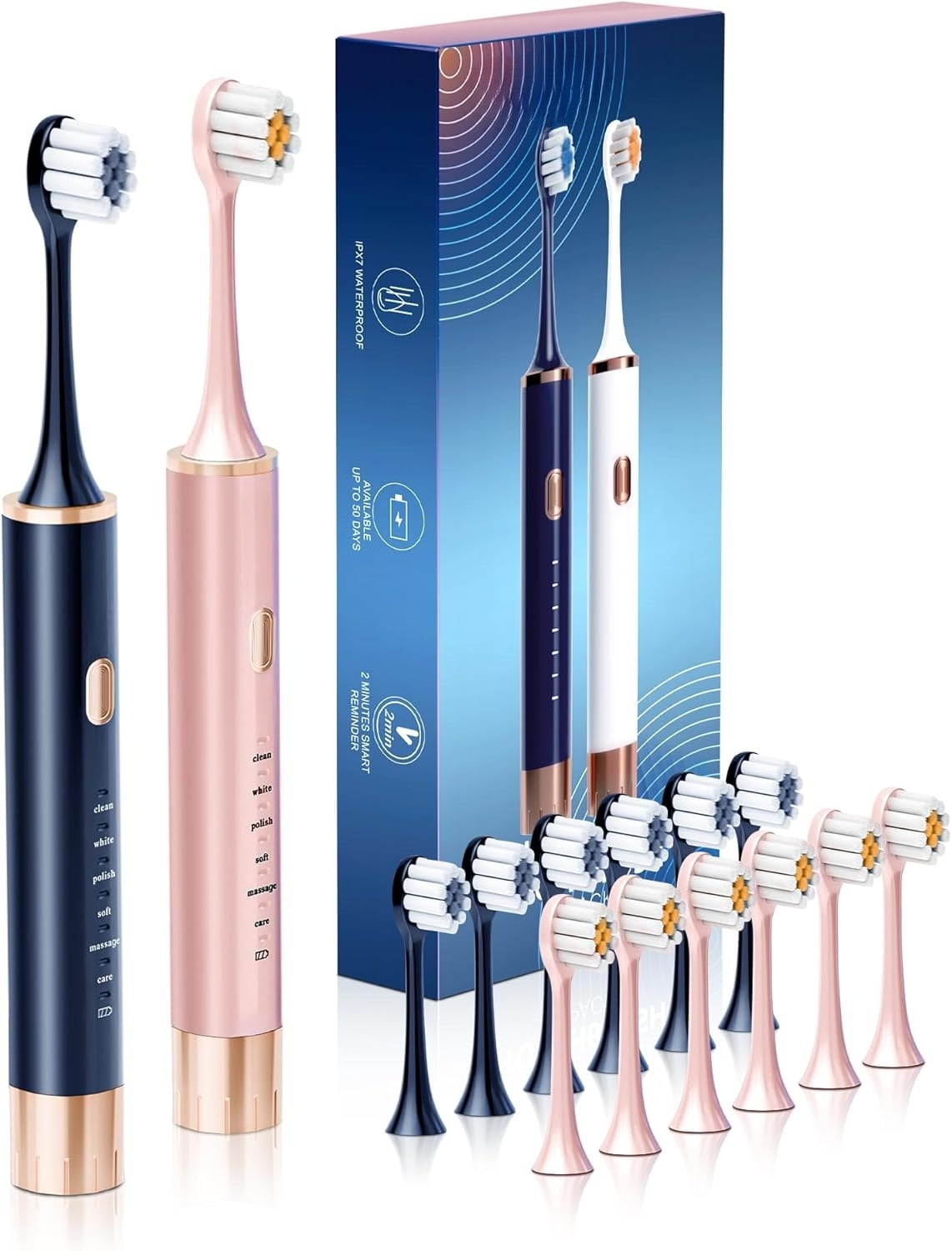 Black & Pink Electric Toothbrush for Adults, 2 Pack Toothbrush，USB ...