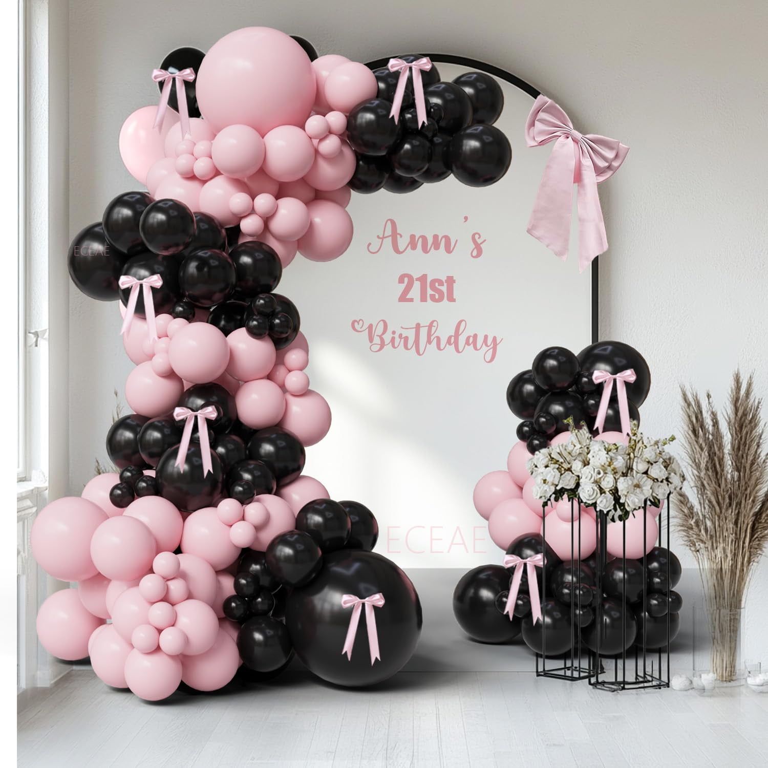 Black and Pink FEV6 Bow Balloon Arch Kit, Matte Pastel Pink Coquette ...