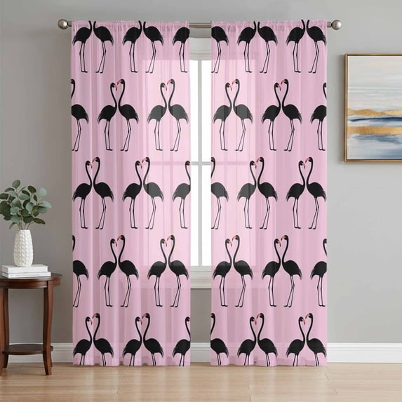 Black Pink Flamingos Sheer Curtains for Living Room Bedroom Modern Art ...