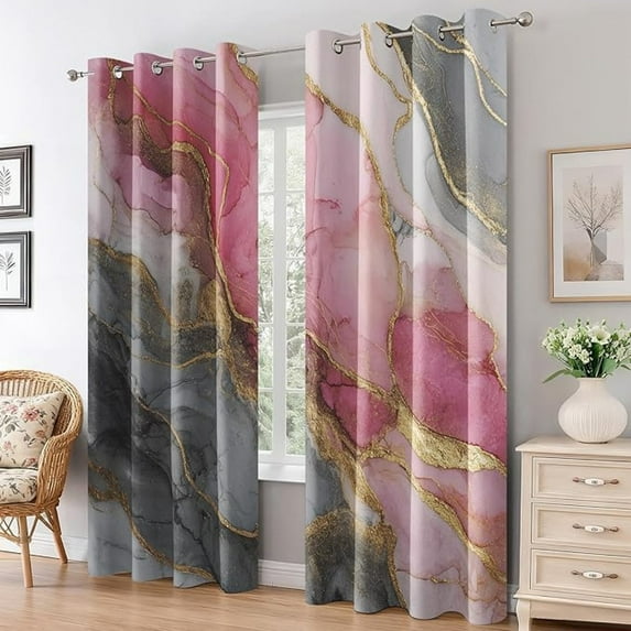 Black Pink Gold Marble Curtain for Living Room, Thermal Insulated ...
