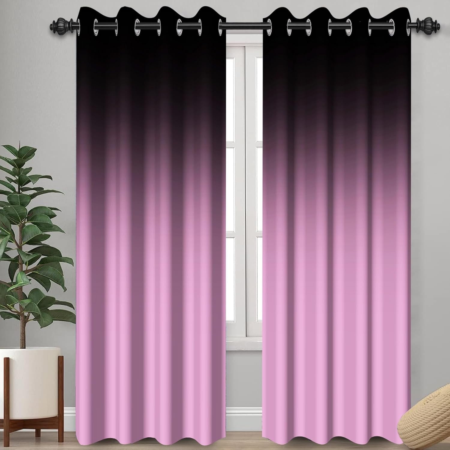 Black to Pink Gradient Window Drapes for Bedroom, Thermal Insulated ...