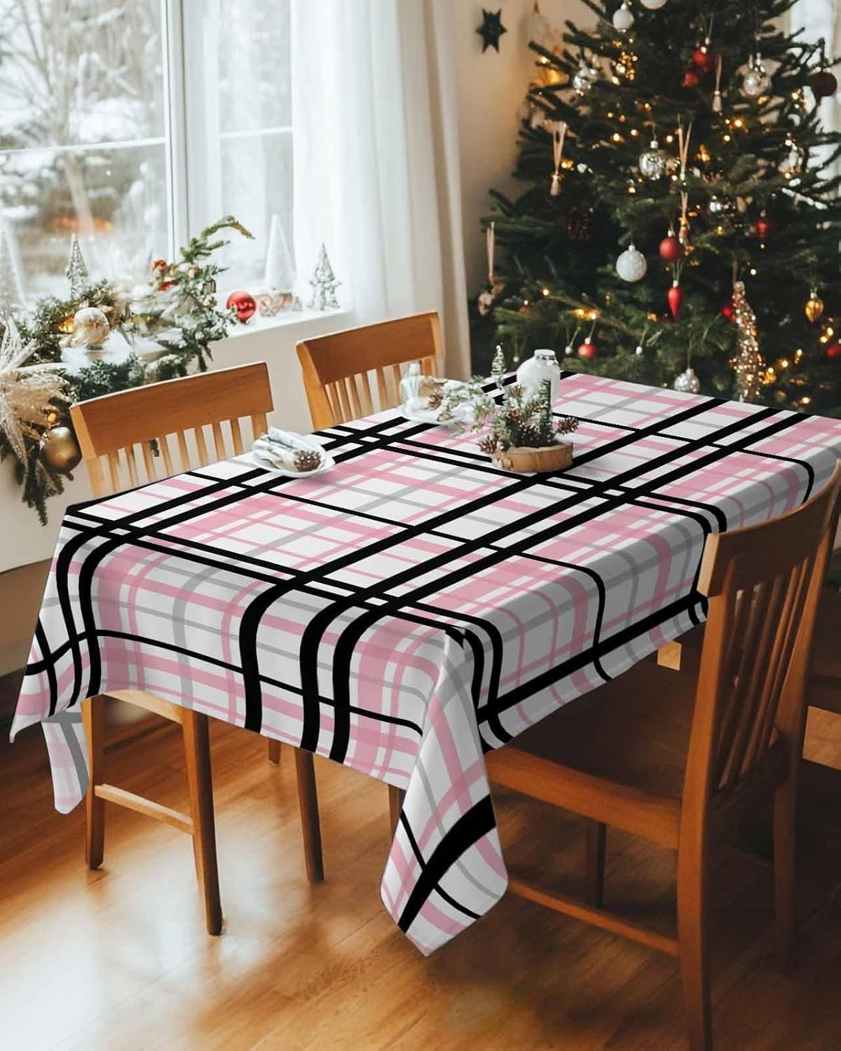 Black Pink Gray Plaid Tablecloth Waterproof Tablecloths, Farmhouse ...