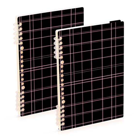 Black Pink Grid Pattern A5 Notebook Set of 2 Refillable 60 Sheets ...