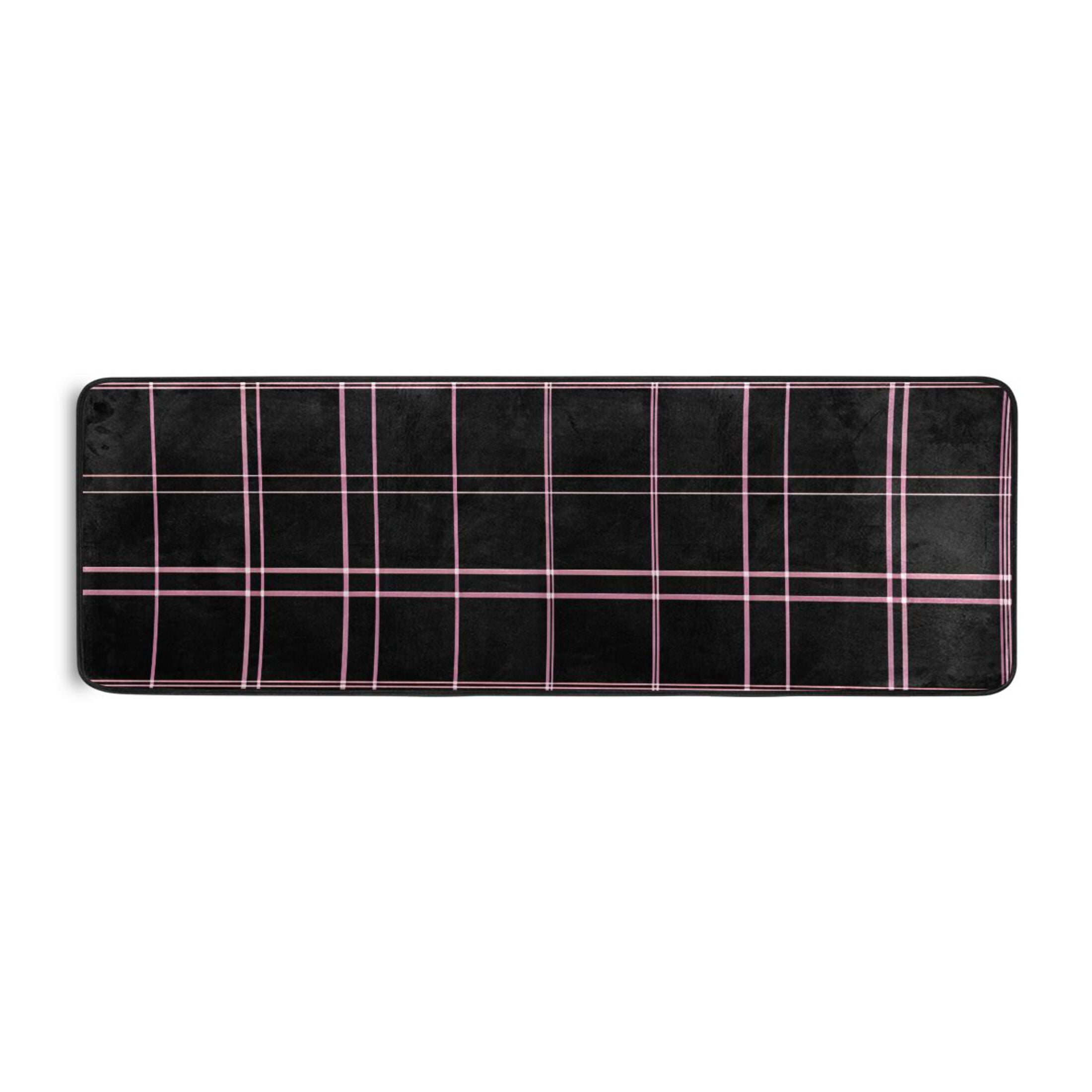 Black Pink Grid Pattern Runner Rug 24x72 Inch Cushioned Non Slip Soft ...