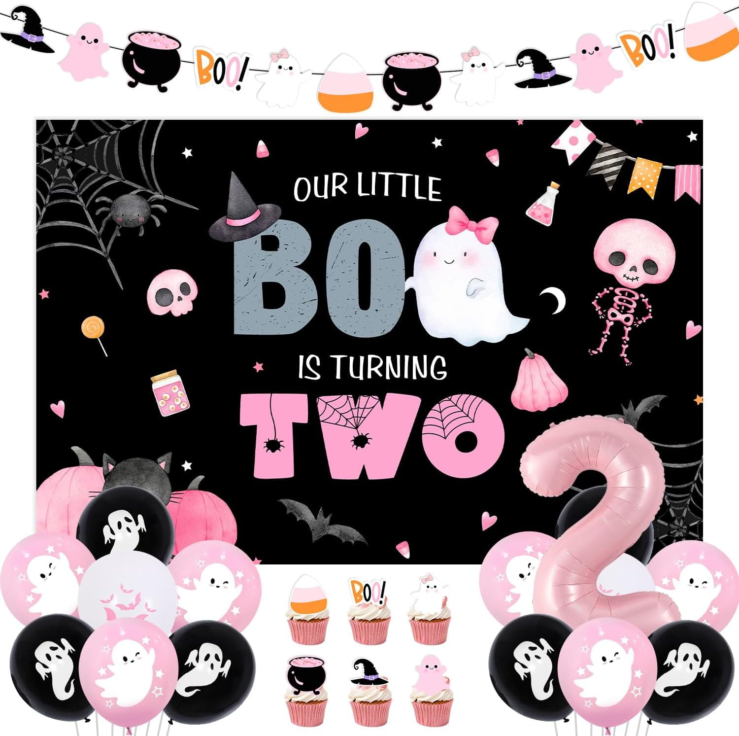 Black Pink Halloween Our Little Boo Is Turning Two 2nd Birthday Party ...