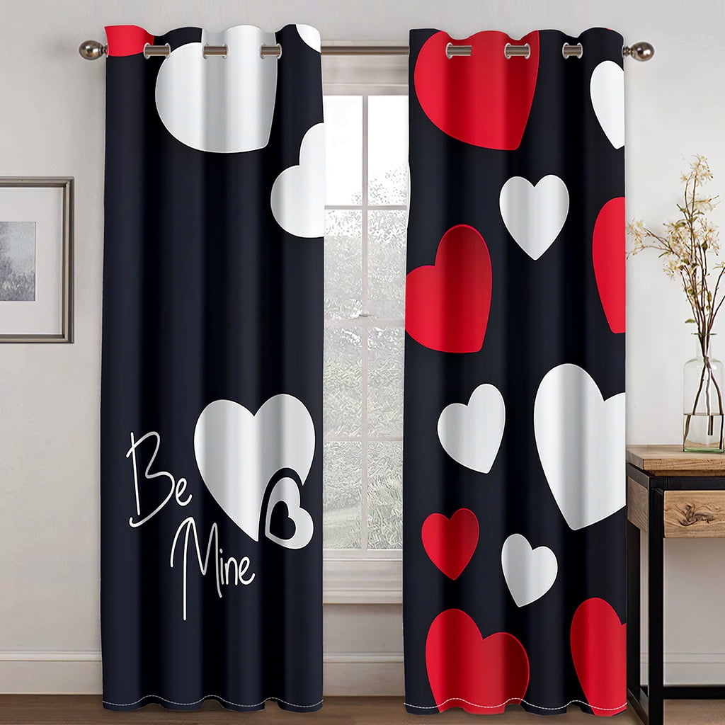 Black Pink Heart Happy Valentine's Day Window Curtains Blinds For ...