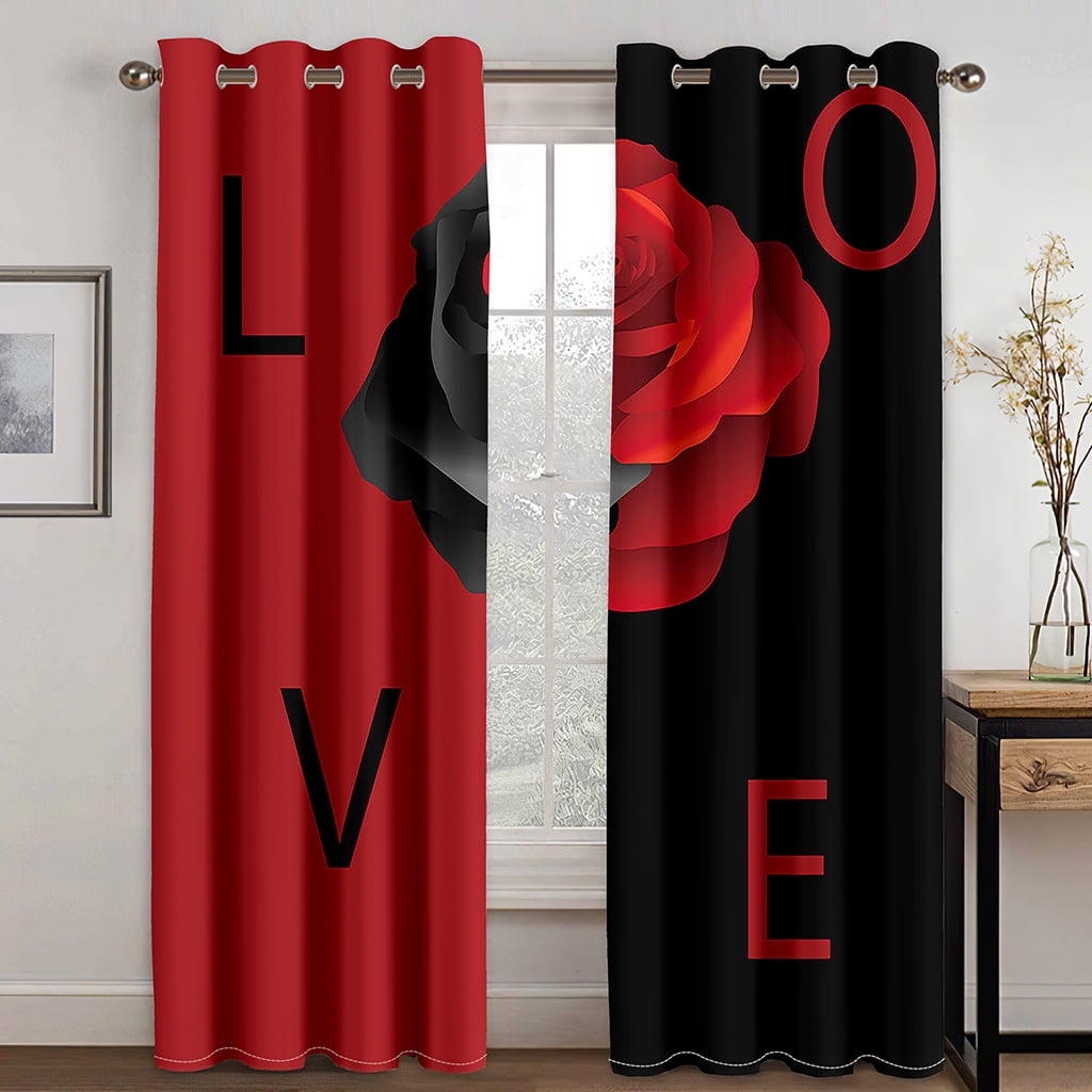 Black Pink Heart Happy Valentine's Day Window Curtains Blinds For ...
