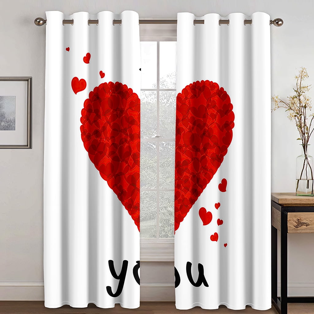 Black Pink Heart Happy Valentine's Day Window Curtains Blinds For ...