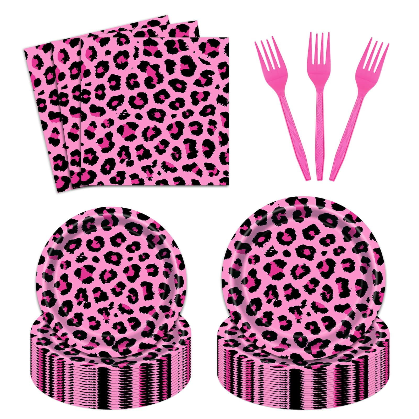 Black Pink Leopard Deluxe Party Supplies BSL1 96Pcs Pink Birthday ...