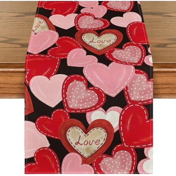 Black Pink Love Heart Table Runner, Seasonal Anniversary Kitchen Dining ...