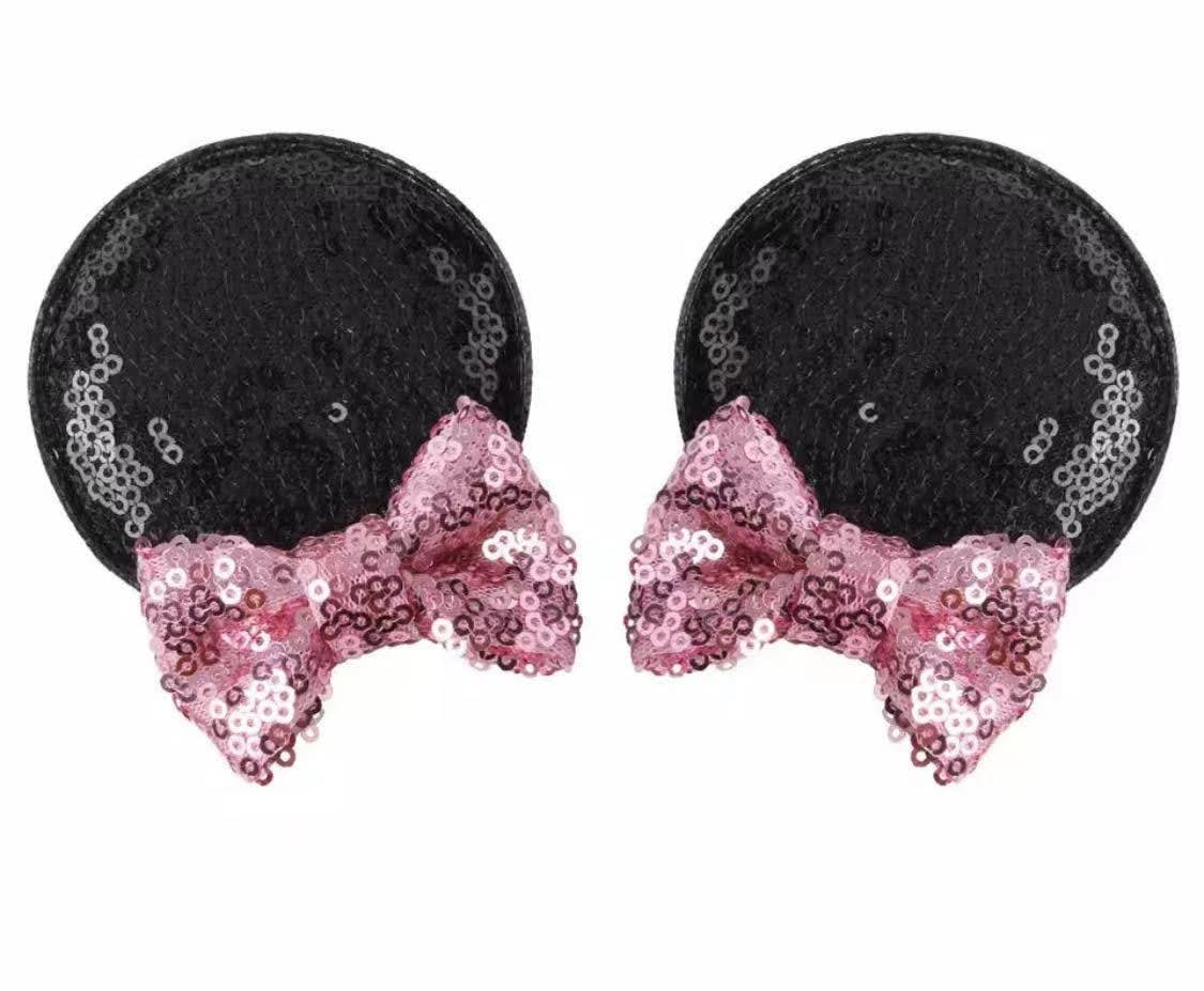 Black Pink Minnie Ears Hair Clip, Minnie Ear Clips, Mickey Ears Hair ...