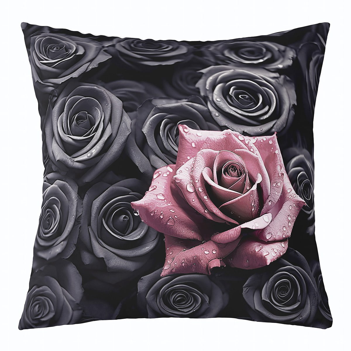 Black Pink Rose Pillow Cover 20x20 Inch Romantic Floral Throw Pillow ...