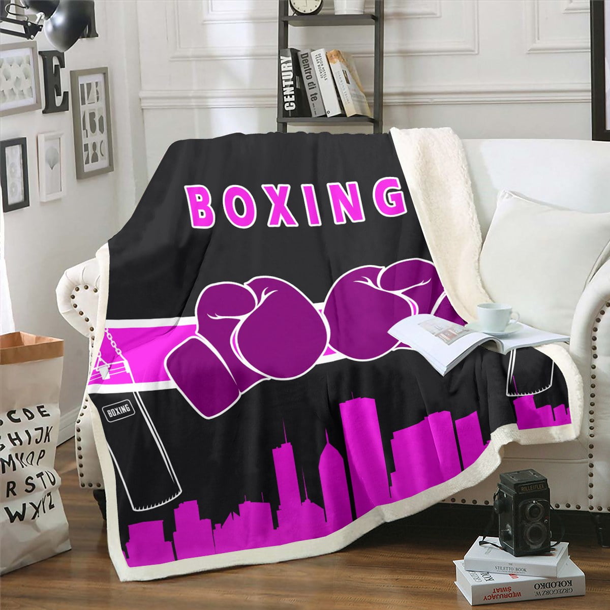 Black Pink Sherpa Blanket Boxing Blanket, Extreme Sports Throw Blanket ...