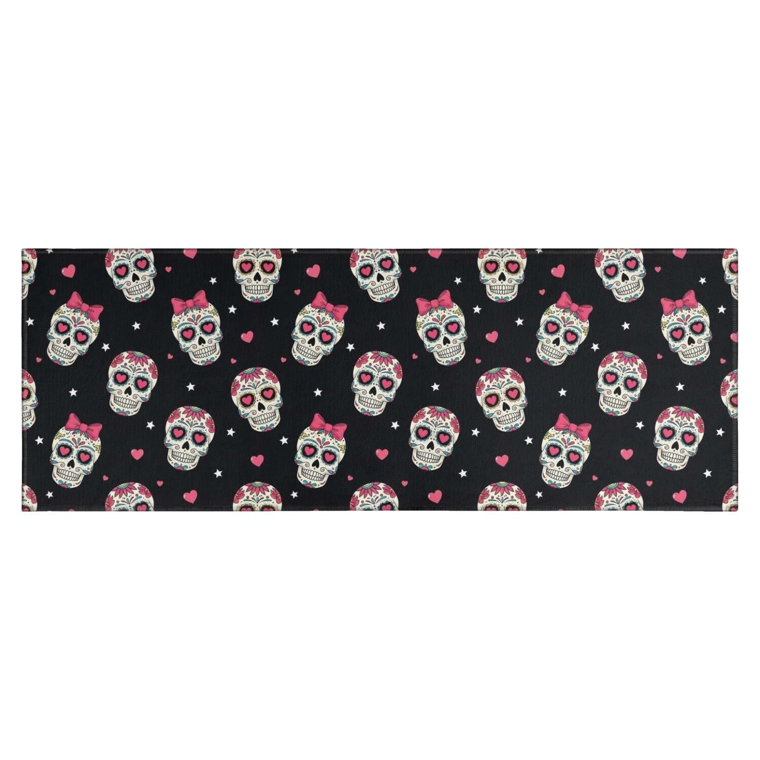 Black Pink Skull Pattern Kitchen Rug Mat,Kitchen Runner Rugs Non Skid ...