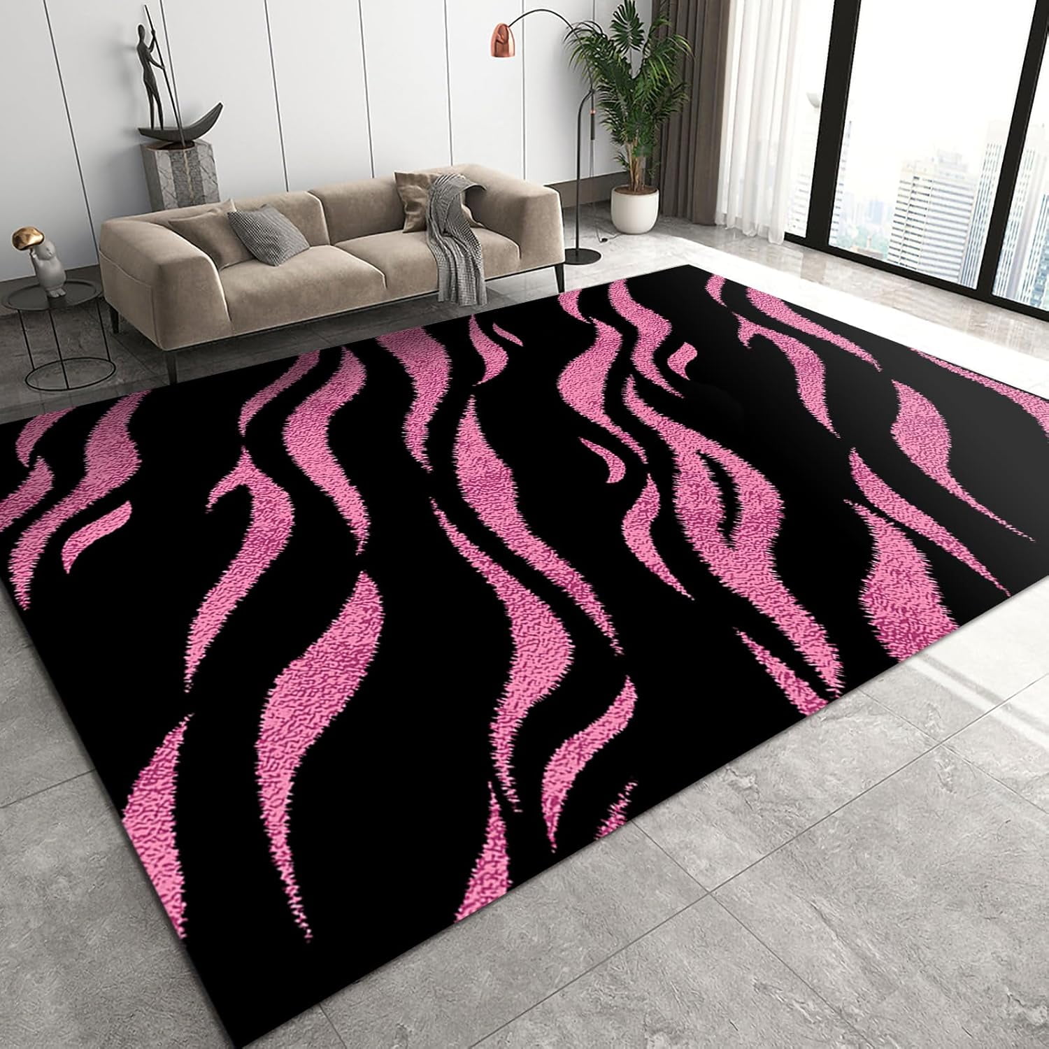 Black Pink Stripes Simple Area Rugs, Trendy Creative Art Living Room ...