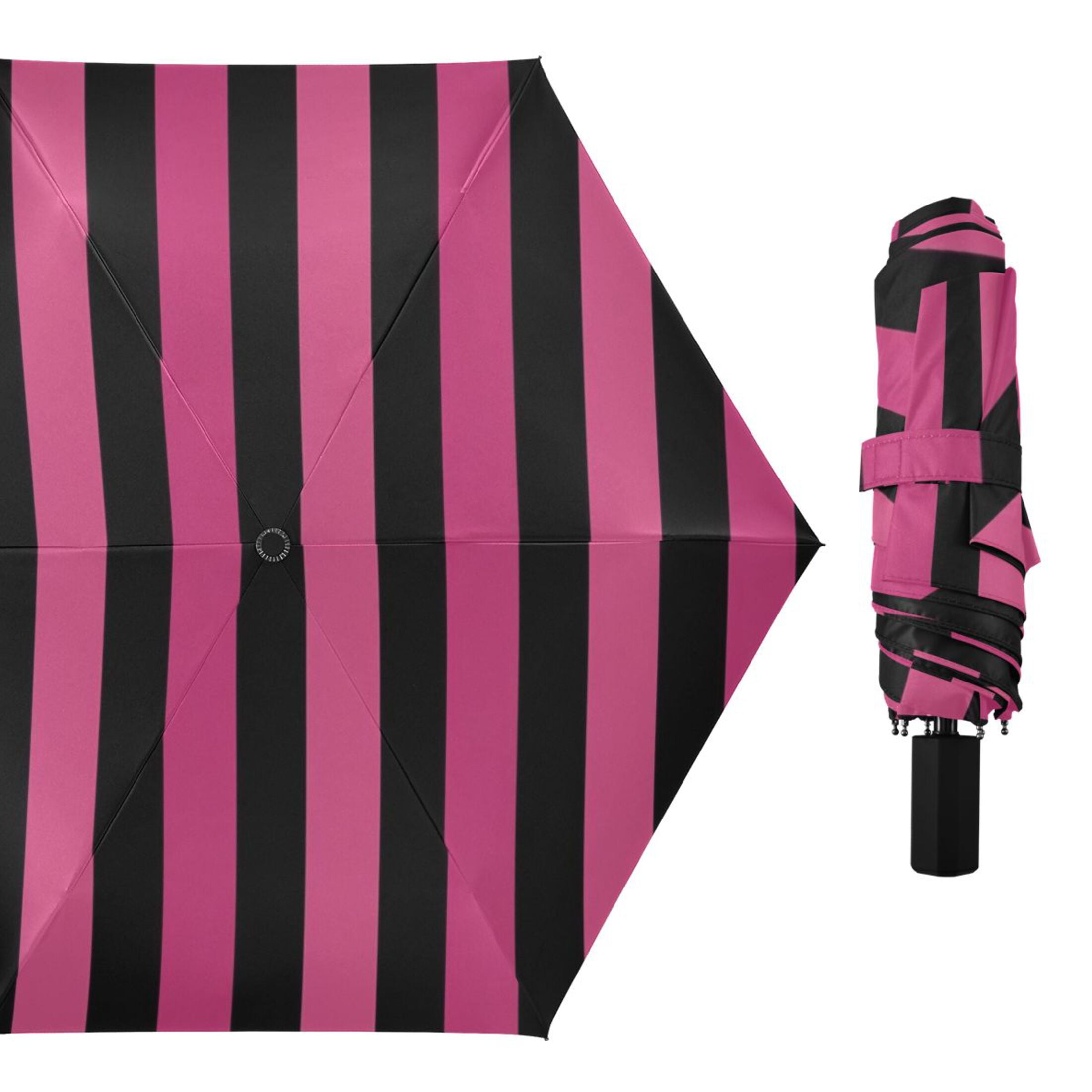 Black Pinkish Narrow Stripes All Weather Umbrella Triple Folding ...