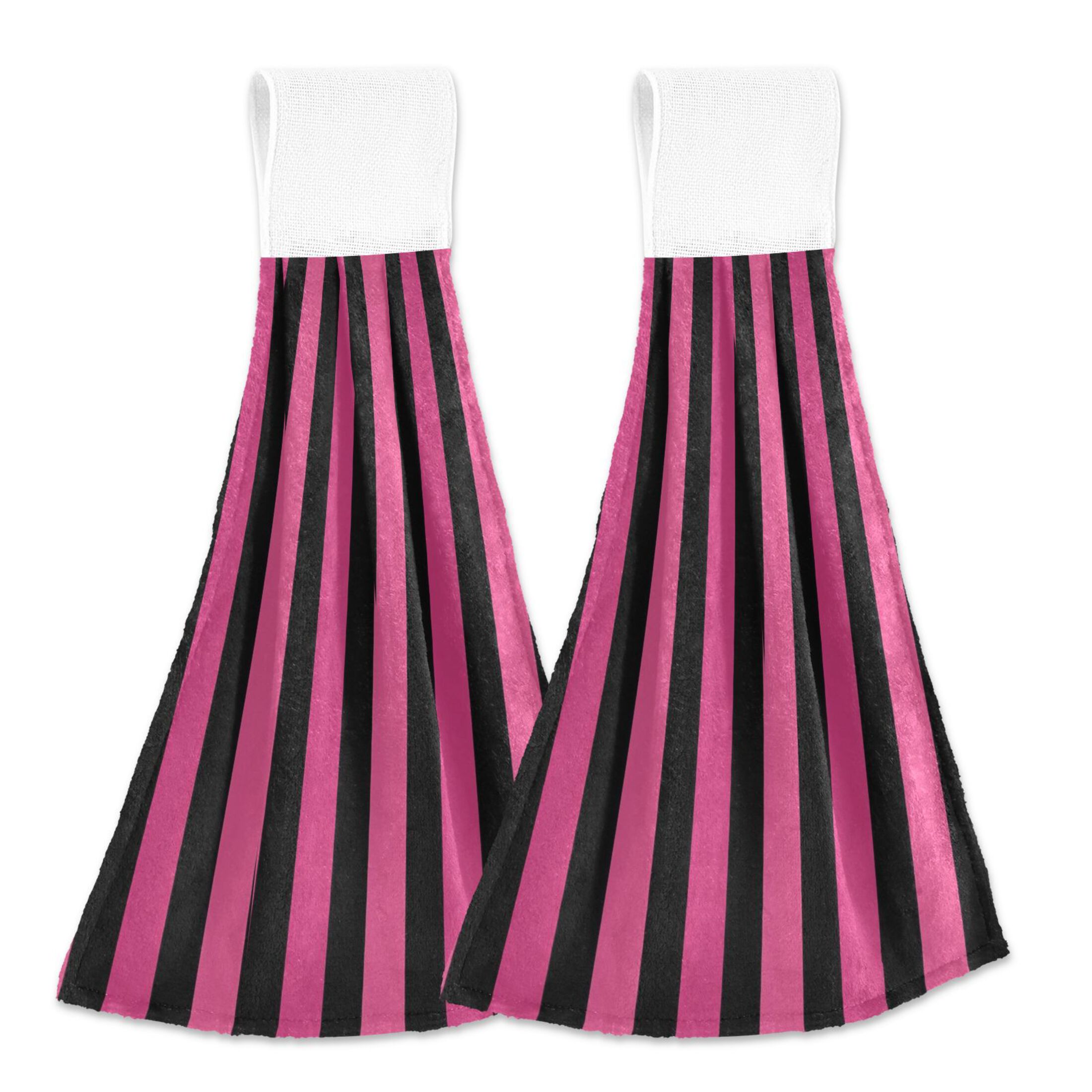 Black Pinkish Narrow Stripes Hanging Towels with Loop Hand Towels Nylon ...