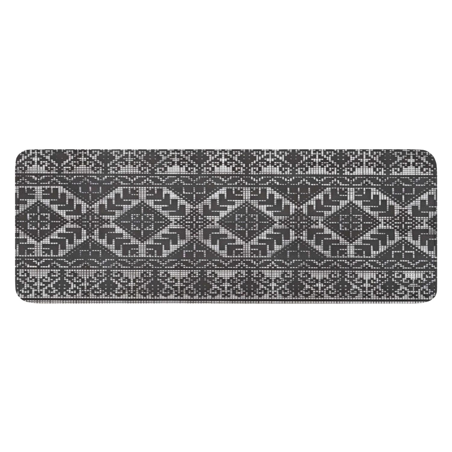 Black Pioneer Flower Geometric Striped Pattern Kitchen Rug Mat,Kitchen ...